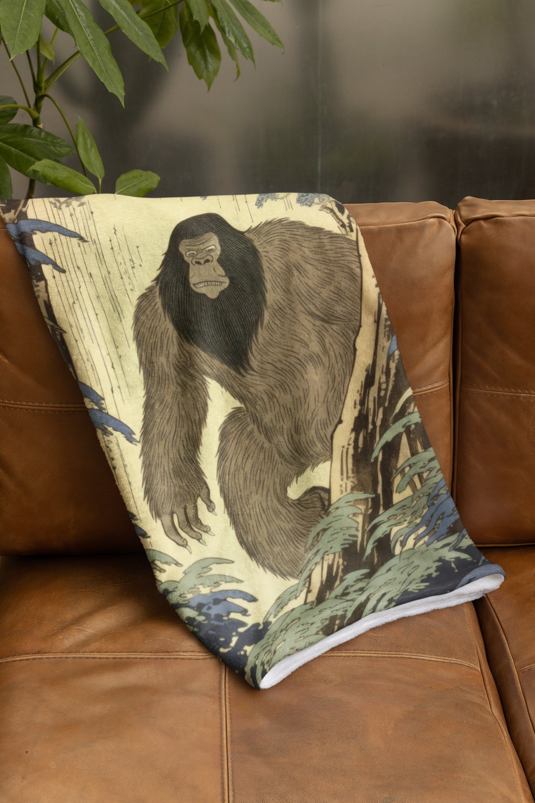 Bigfoot Plush Throw Blanket - Ukiyo-e-inspired Sasquatch Design ...