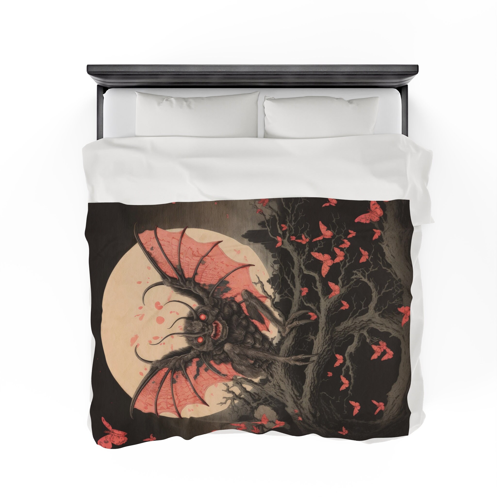 Mothman Plush Throw Blanket Cryptid Inspired Home Decor Japanese Art Style Blanket Moth Man Gift ...