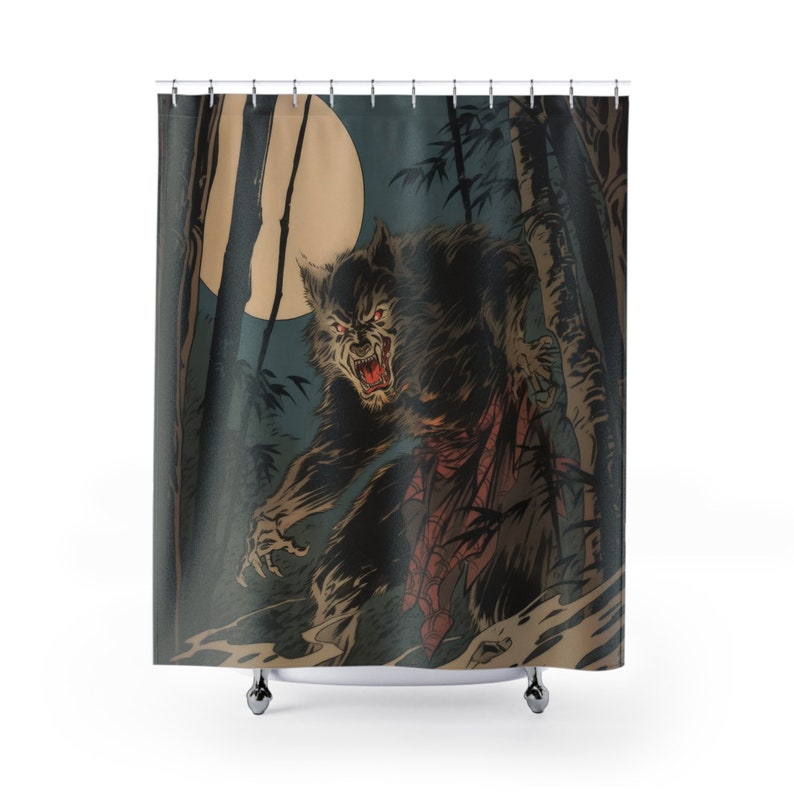Wolfman Shower Curtain - Japanese Art Style - Ukiyo-e Werewolf Bathroom ...