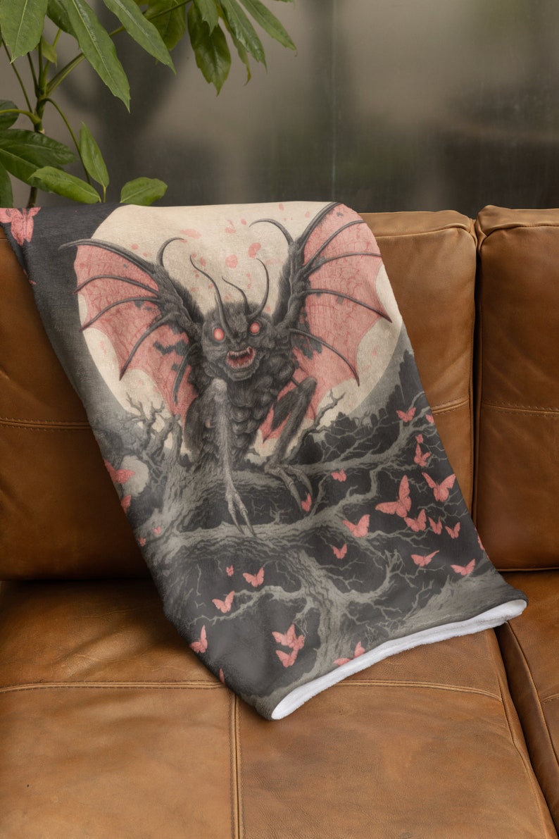 Mothman Plush Throw Blanket Cryptid Inspired Home Decor Japanese Art Style Blanket Moth Man Gift ...