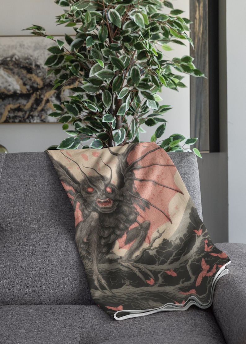 Mothman Plush Throw Blanket Cryptid Inspired Home Decor Japanese Art Style Blanket Moth Man Gift ...