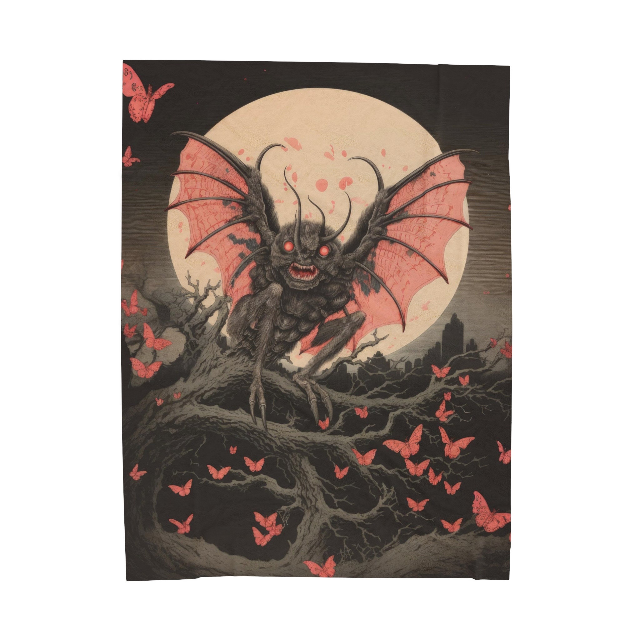 Mothman Plush Throw Blanket Cryptid Inspired Home Decor Japanese Art ...
