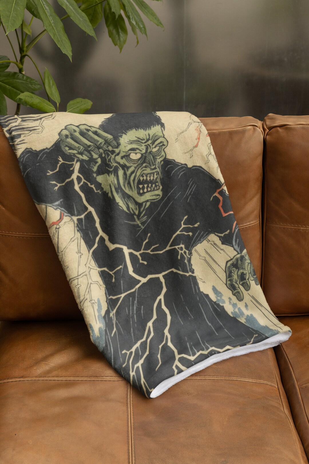 Frankenstein Plush Throw - Vintage Horror Design - Soft Cozy Blanket ...
