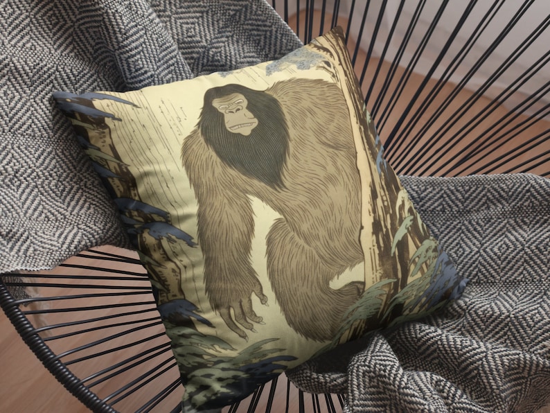 Bigfoot Cryptid Throw Pillow - Ukiyo-e Inspired Home Decor Items ...