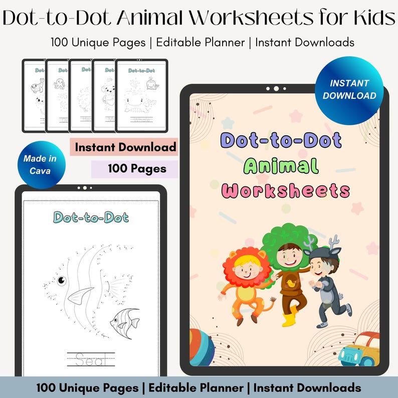 Dot to Dot Activity Worksheets for Kids, Connect the Dots, Learning ...