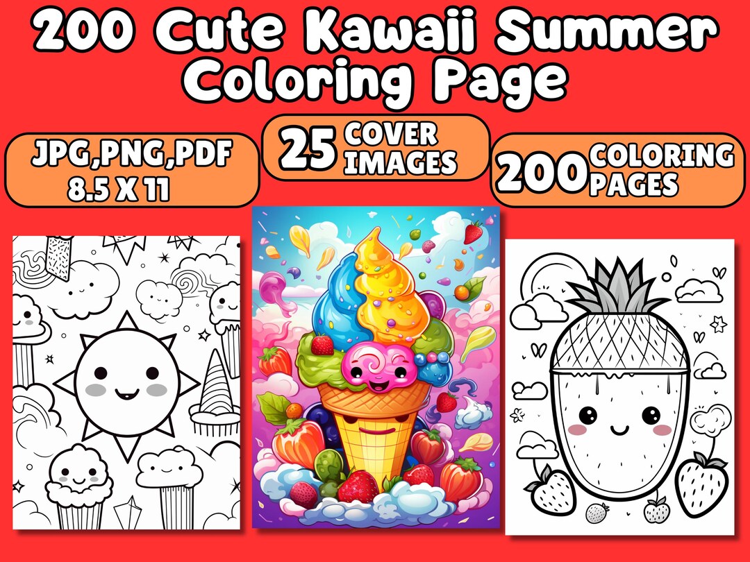 200 Kawaii Summer Coloring Pages - Fun Printable Activity (PDF Download ...