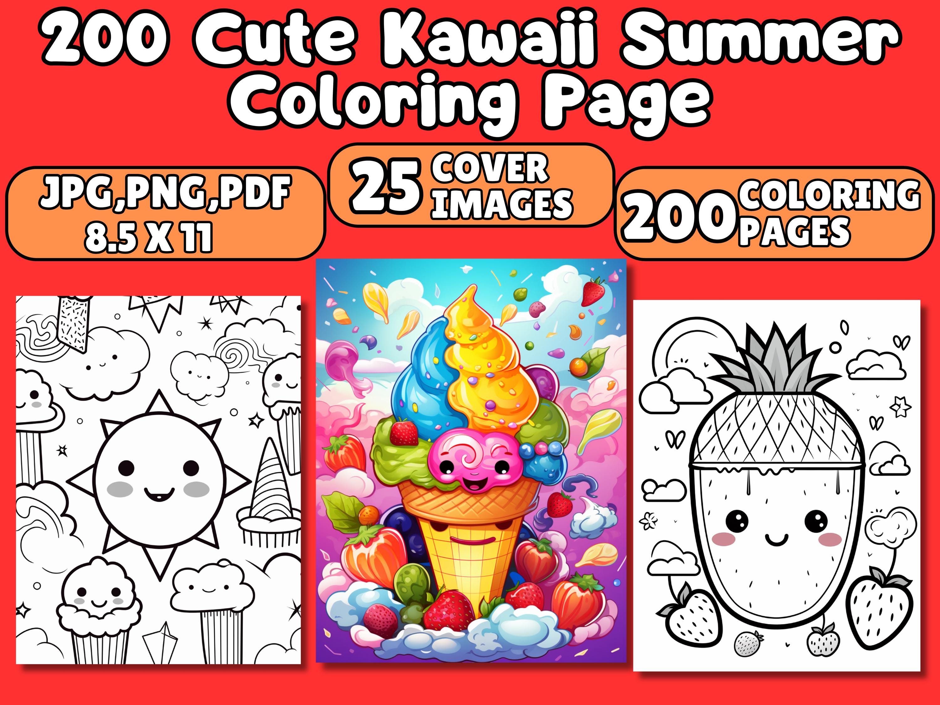 Best Seller 200 Cute Kawaii Summer Coloring Pages for Kids & Adults ...