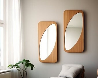 Asymmetrical Wooden Frame Mirror, Irregular Mirror, Home Decor Mirror ...