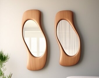 Asymmetrical Wooden Frame Mirror, Irregular Mirror, Home Decor Mirror ...
