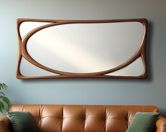 Asymmetrical Wooden Frame Mirror, Irregular Mirror, Home Decor Mirror ...