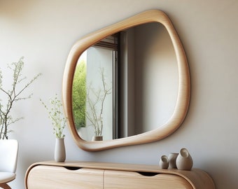 Asymmetrical Wooden Frame Mirror, Irregular Mirror, Home Decor Mirror ...