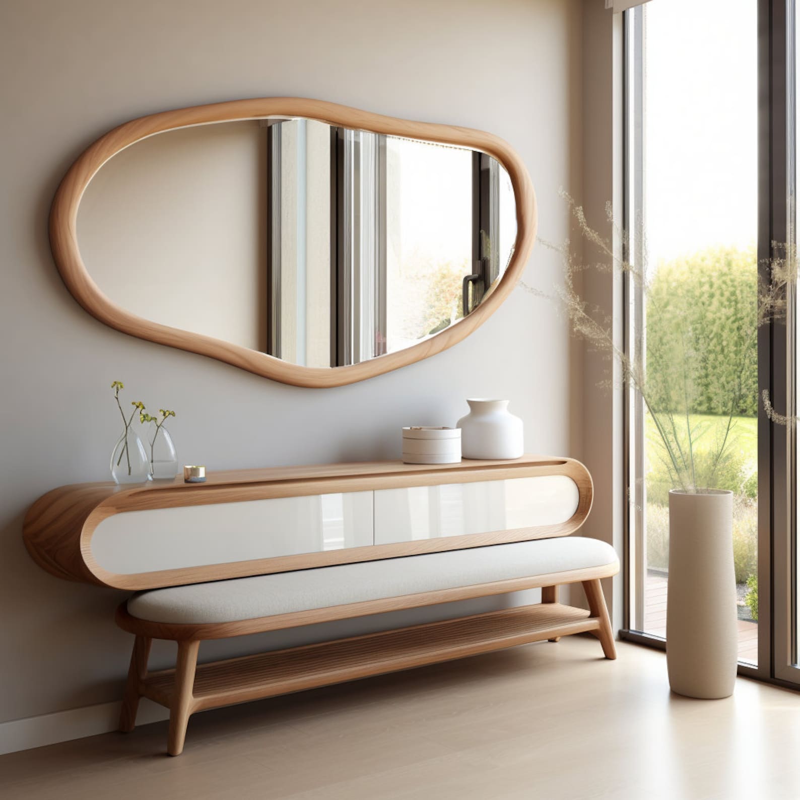 Asymmetrical Solid Wood Mirror – Organic Wall Frame – Rustic Bathroom ...