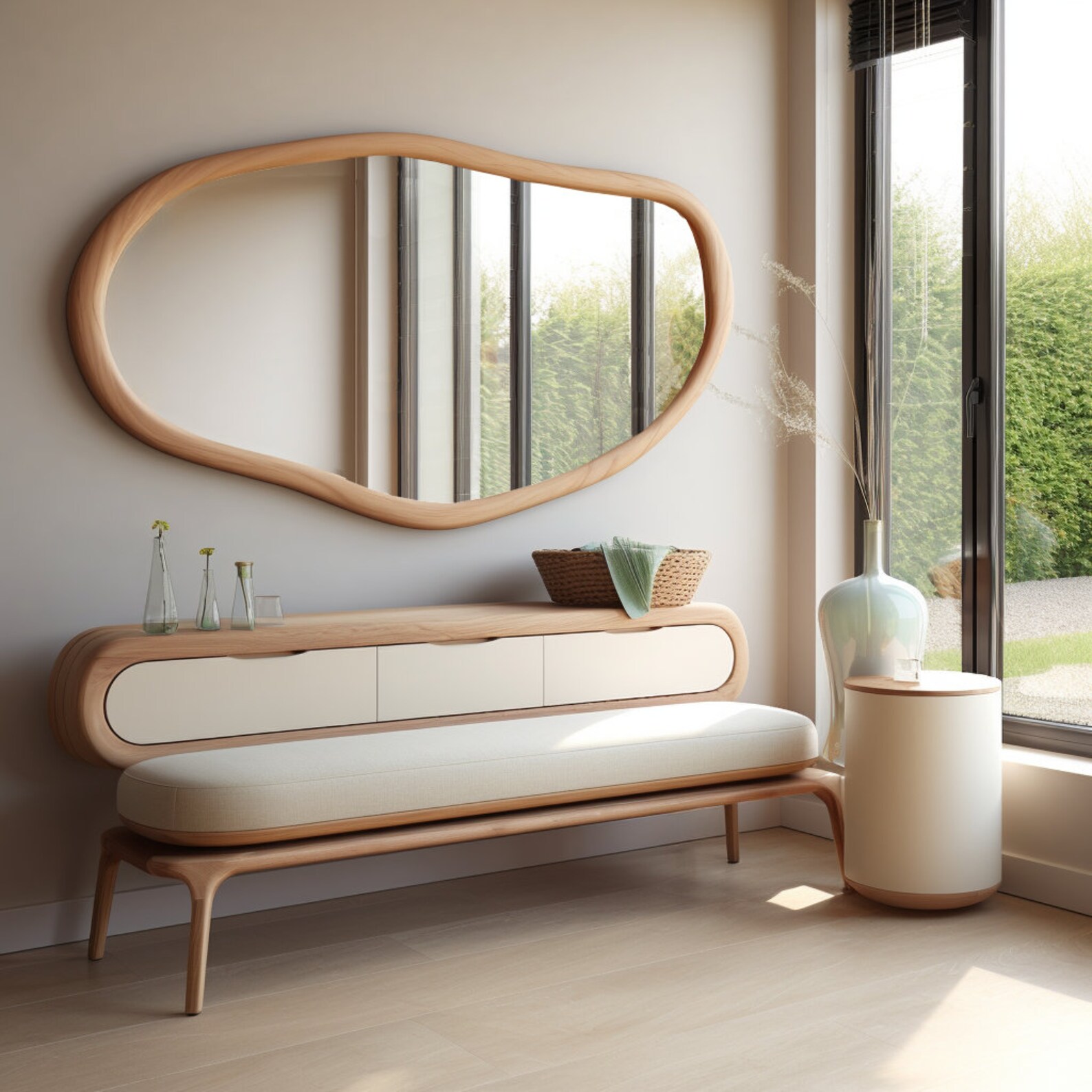 Asymmetrical Solid Wood Mirror – Organic Wall Frame – Rustic Bathroom ...