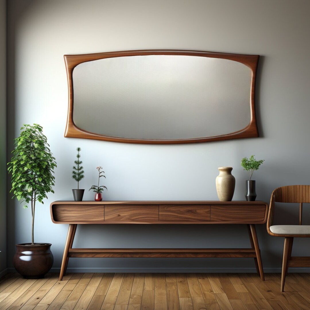 Asymmetrical Wooden Frame Mirror, Irregular Mirror, Home Decor Mirror ...