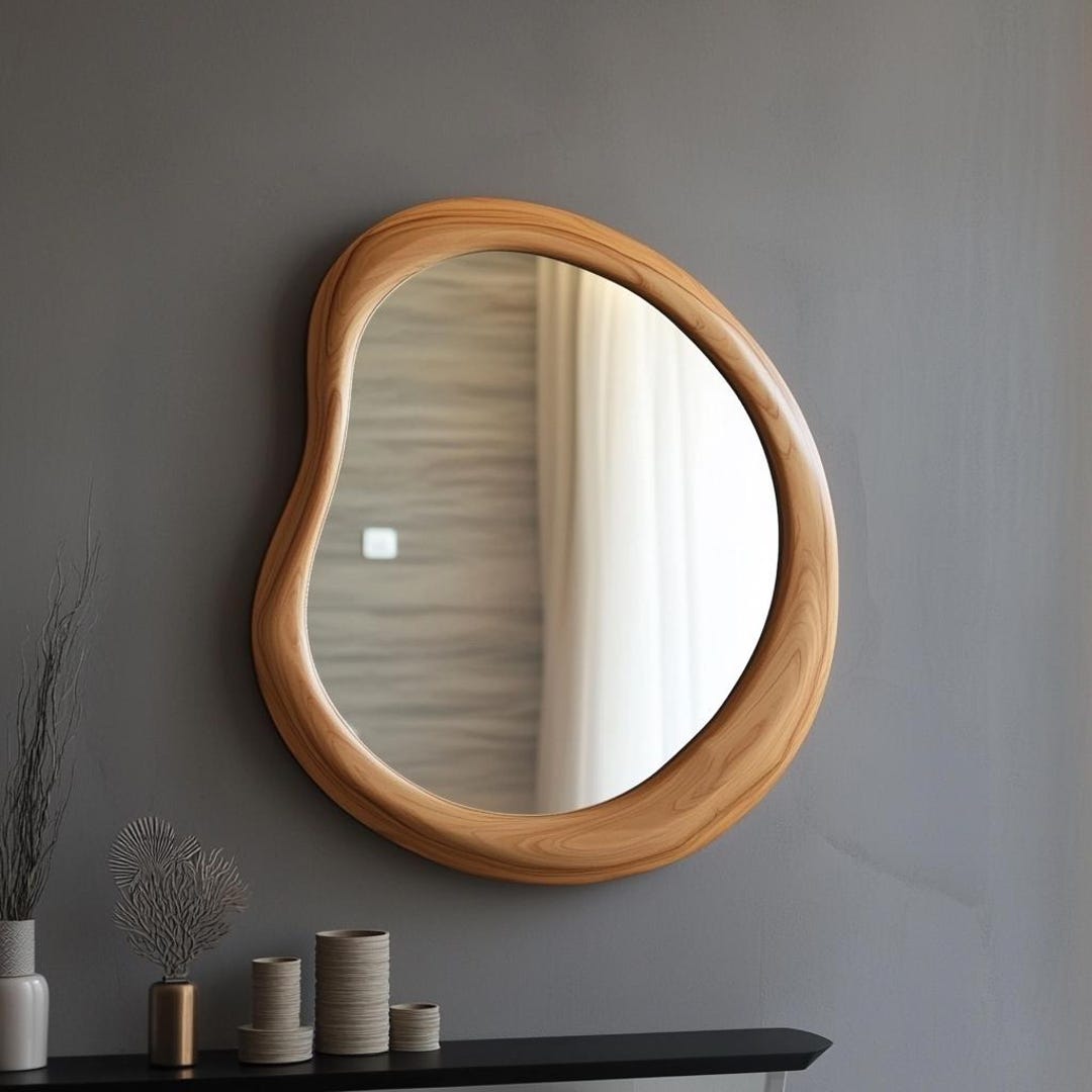 Asymmetrical Wood Frame Mirror: Modern Home Decor - Etsy