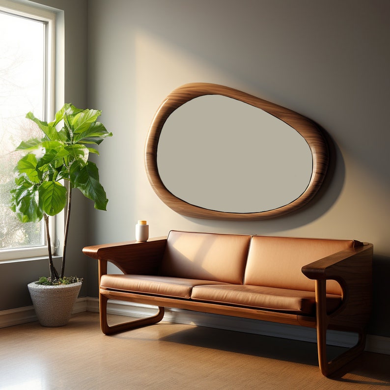 Asymmetrical Wooden Frame Mirror, Irregular Mirror, Home Decor Mirror ...