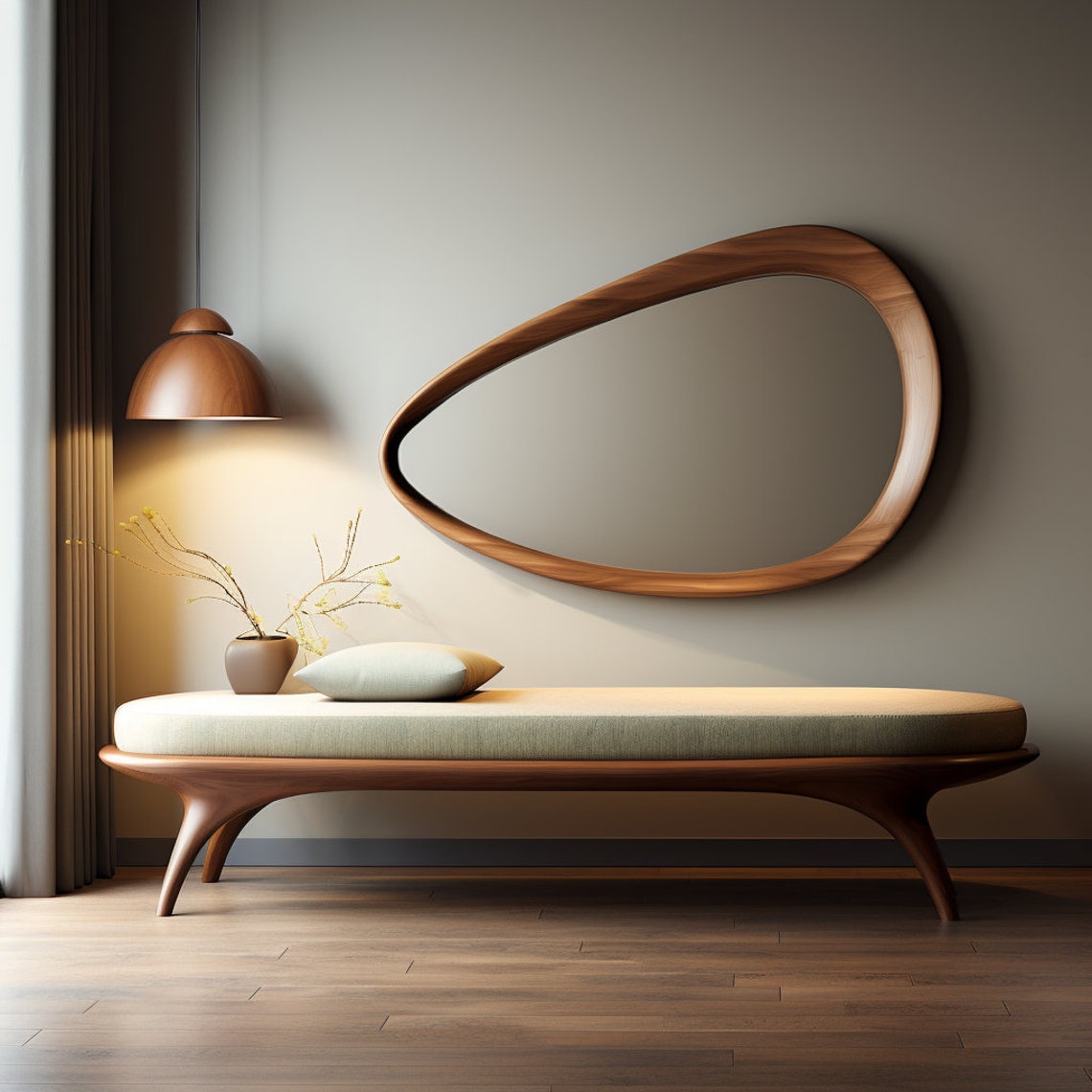 Asymmetrical Wooden Frame Mirror, Irregular Mirror, Home Decor Mirror ...