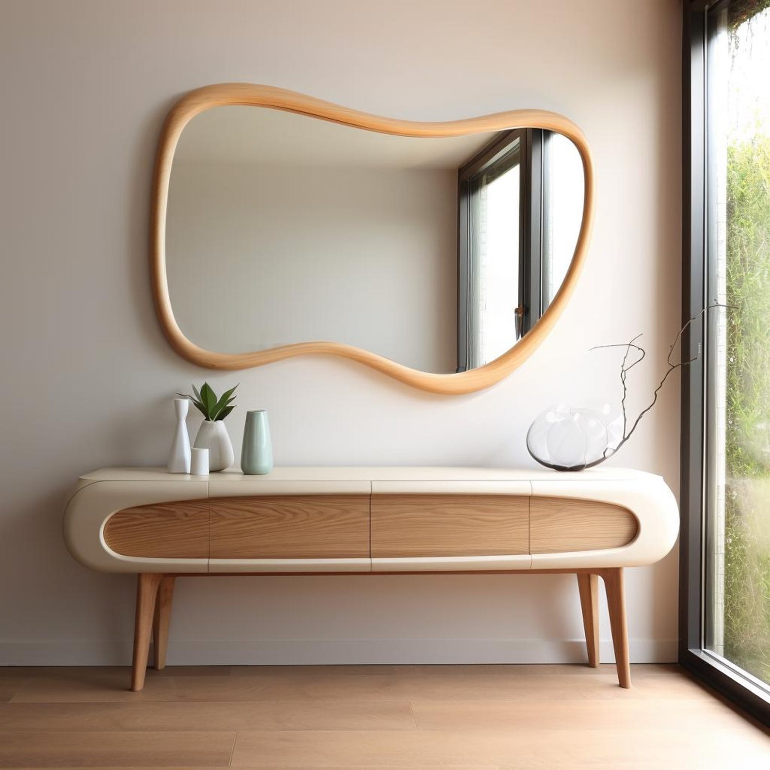 Asymmetrical Wood Frame Wall Mirror: Unique Home Decor - Etsy
