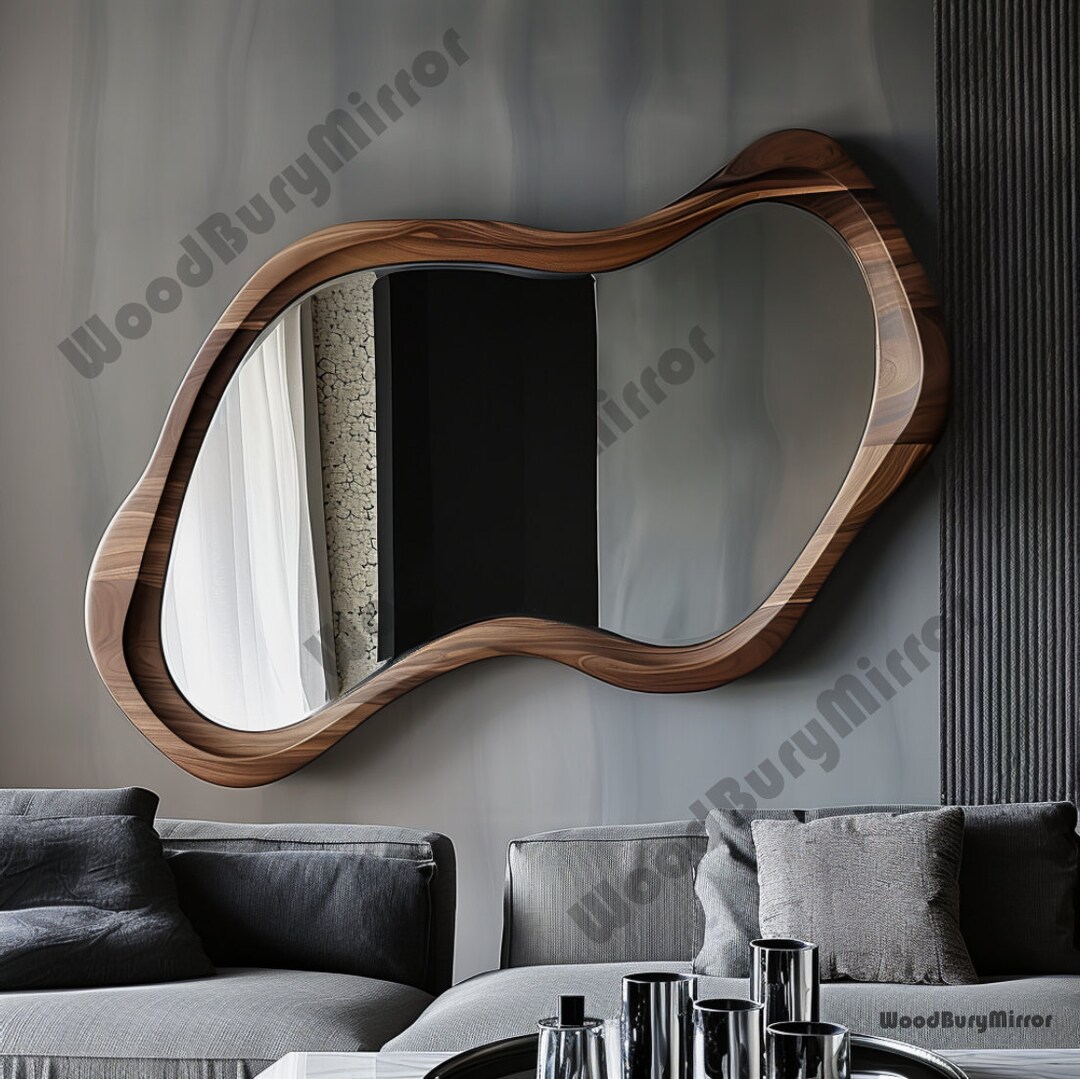 Asymmetric Solid Wood Mirror – Organic Wall Frame – Rustic Bathroom and ...