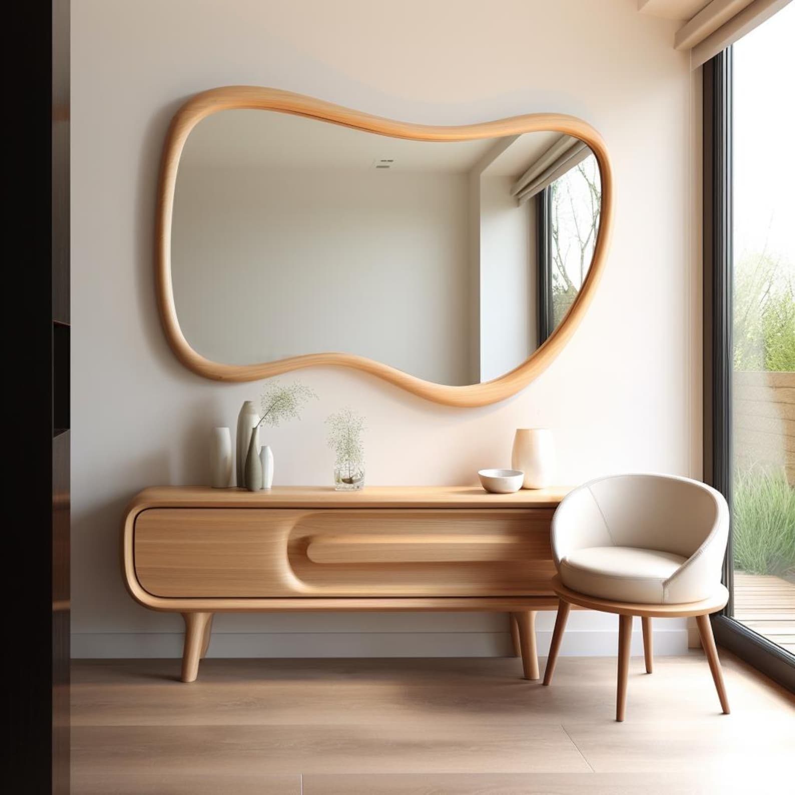 Asymmetrical Wood Frame Wall Mirror: Unique Home Decor - Etsy