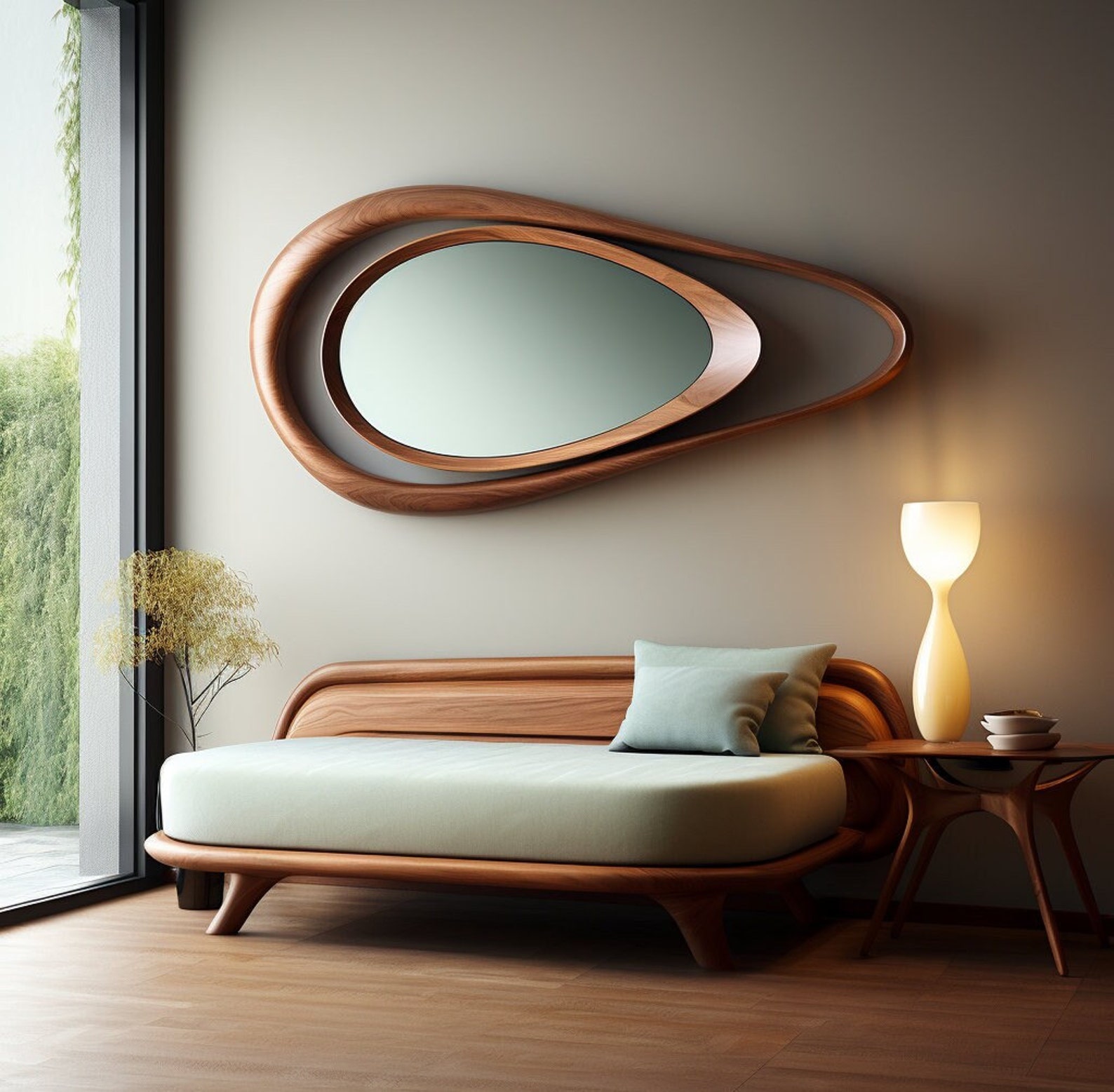 Asymmetrical Wooden Frame Mirror, Irregular Mirror, Home Decor Mirror ...