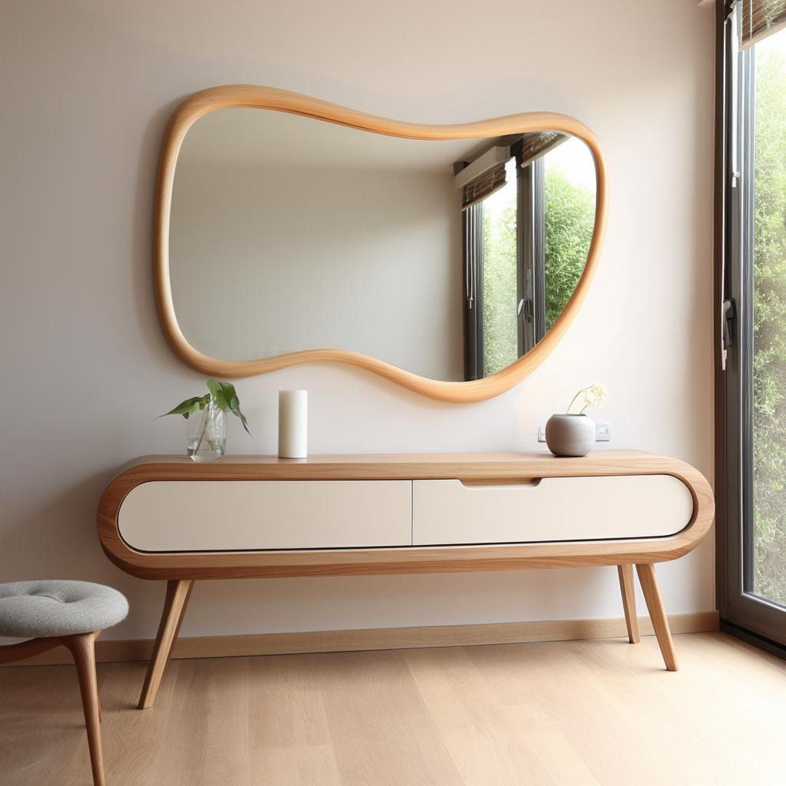 Asymmetrical Wood Frame Wall Mirror: Unique Home Decor - Etsy