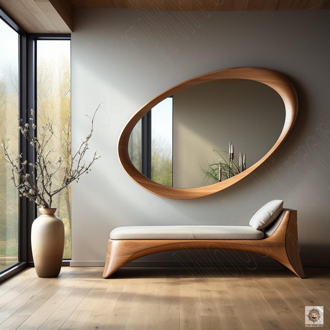 Asymmetrical Wooden Frame Mirror, Irregular Mirror, Home Decor Mirror ...