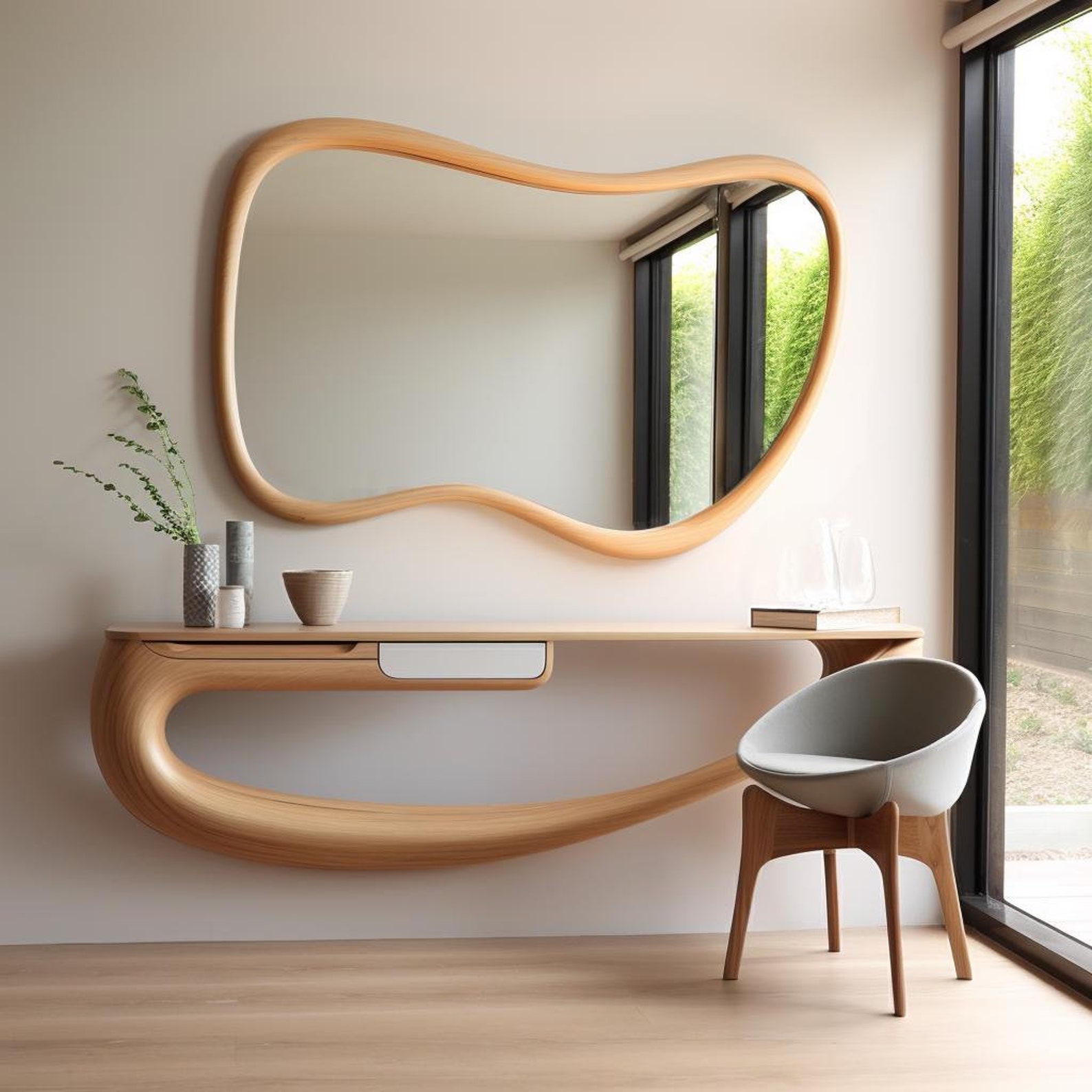 Asymmetrical Wood Frame Wall Mirror: Unique Home Decor - Etsy