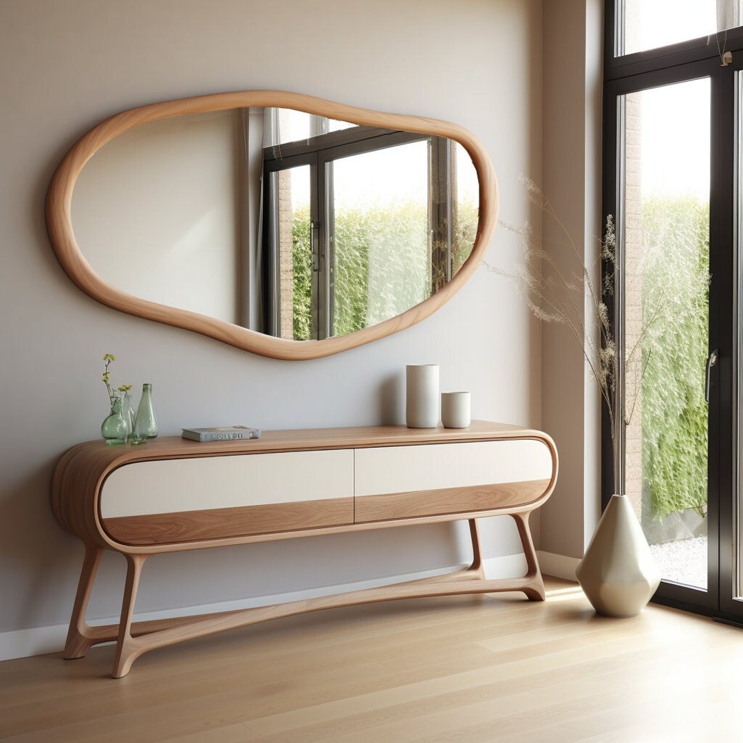 Asymmetrical Solid Wood Mirror – Organic Wall Frame – Rustic Bathroom ...