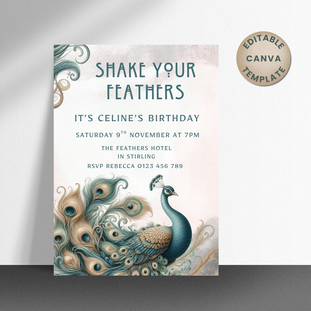 Peacock Birthday Invitation Template, Elegant Green and Brown Theme ...