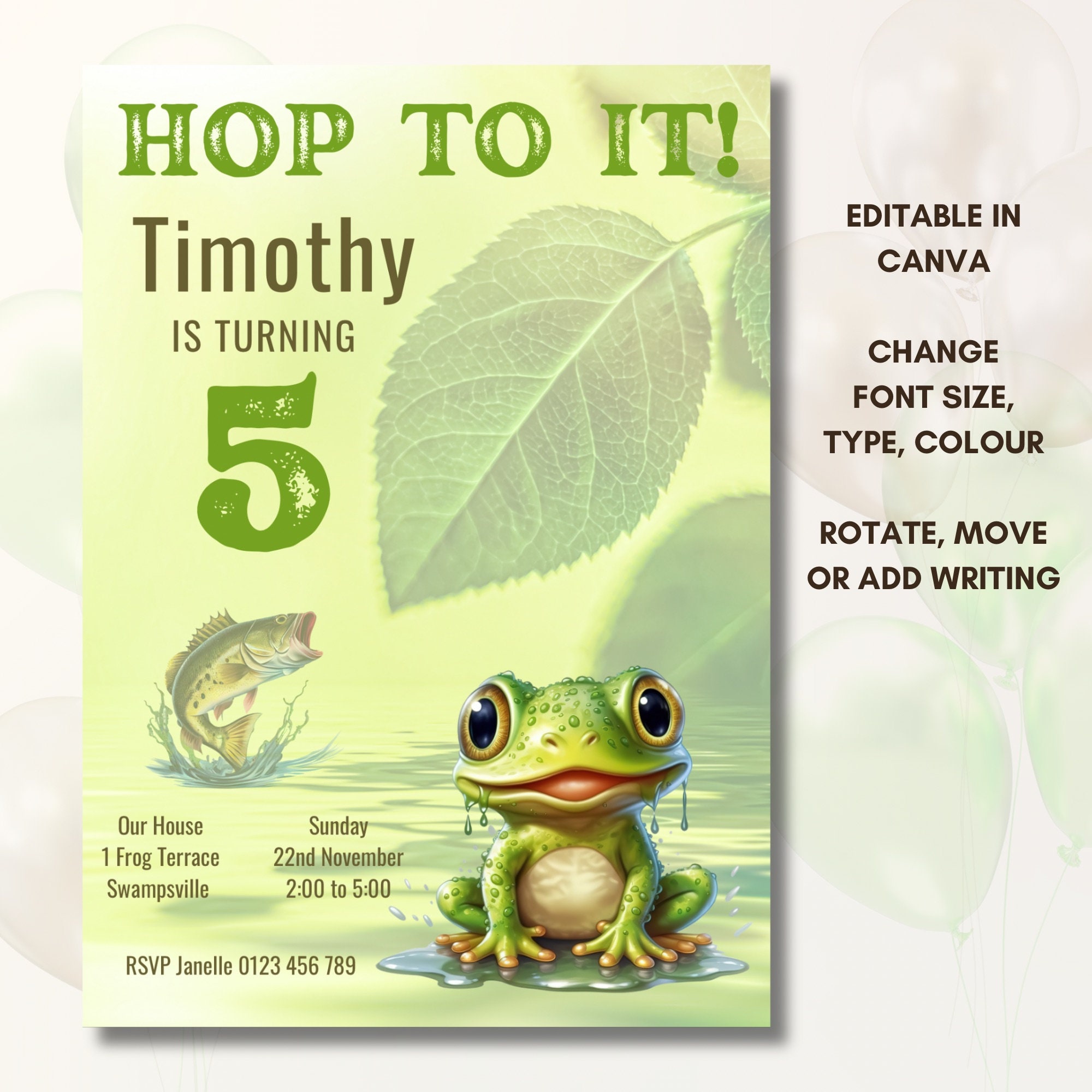 Frog Birthday Invitation Template, Editable Invite for Boys or Girls ...