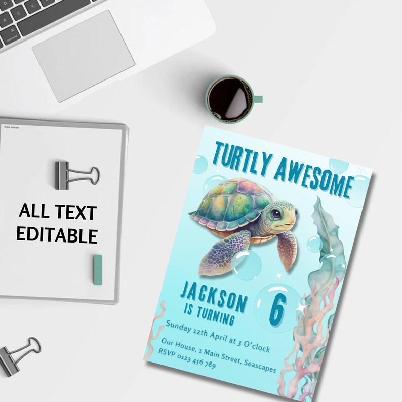 Editable Turtle Invitation Template, 6th Birthday Invitation, Turtle ...