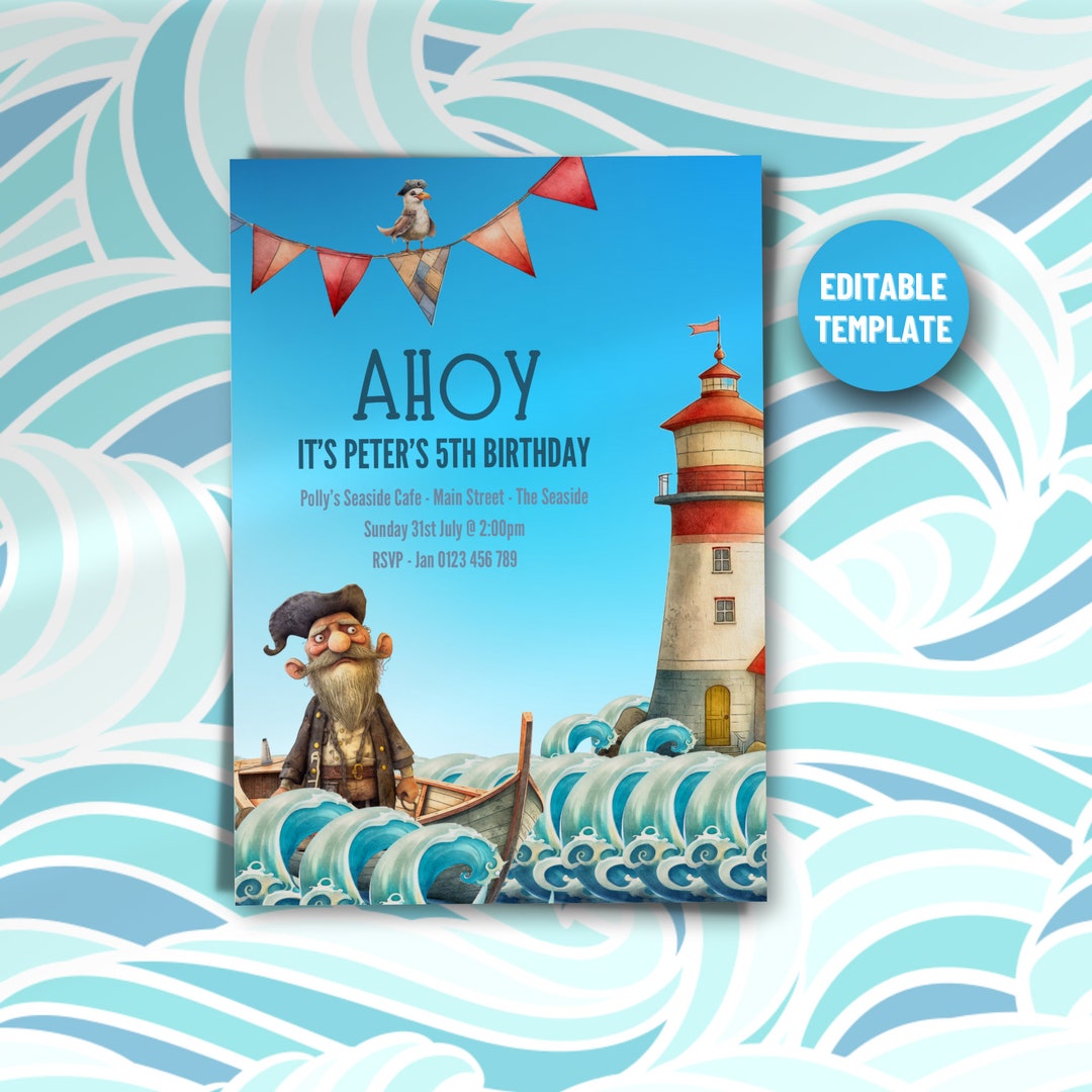 Editable Pirate Sea Invitation Template, Pirate Birthday Invitation ...