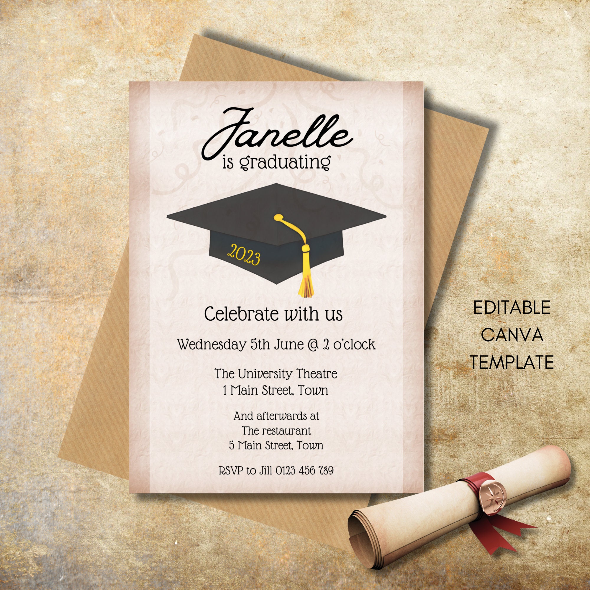 Editable Graduation Invitation Template, School Graduation, University ...
