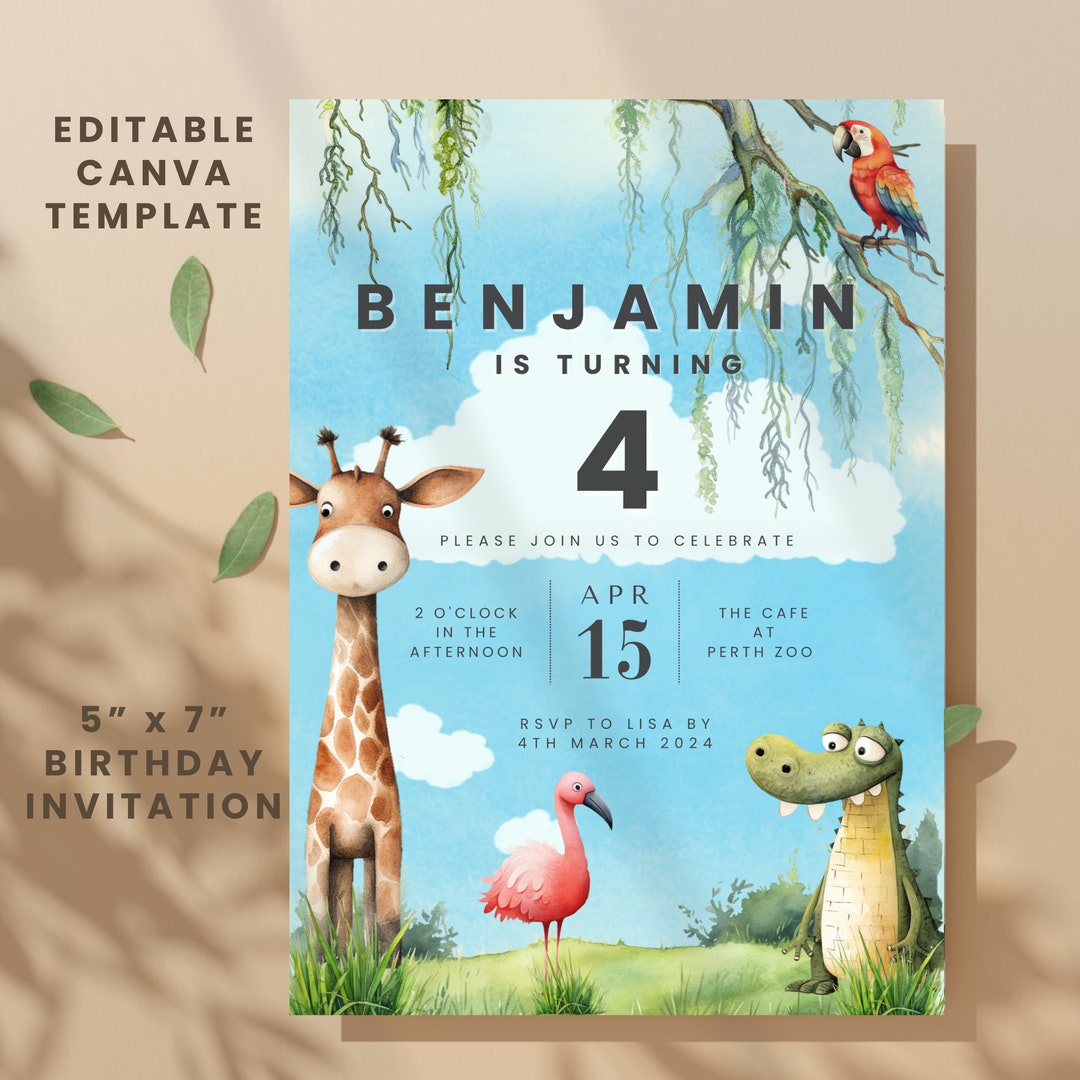 Editable Zoo Animal Invitation Template, Giraffe Birthday Invitation ...