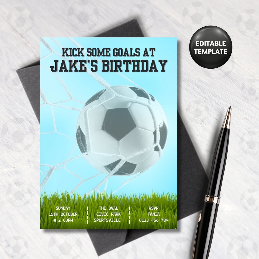 Editable Soccer Birthday Invitation Template, Football Birthday ...