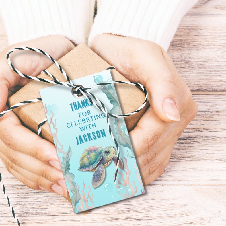 Turtle Thanks Tag Template, 6th Birthday Tag, Turtle Birthday, Under ...