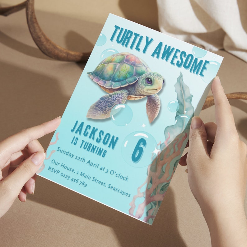 Editable Turtle Invitation Template, 6th Birthday Invitation, Turtle ...