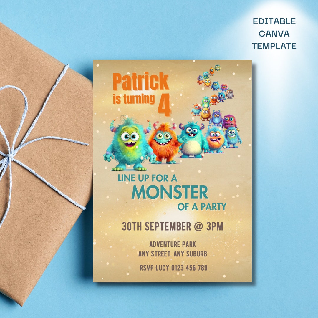 Editable Monster Invitation Template, 4th Birthday Invitation, Monster ...