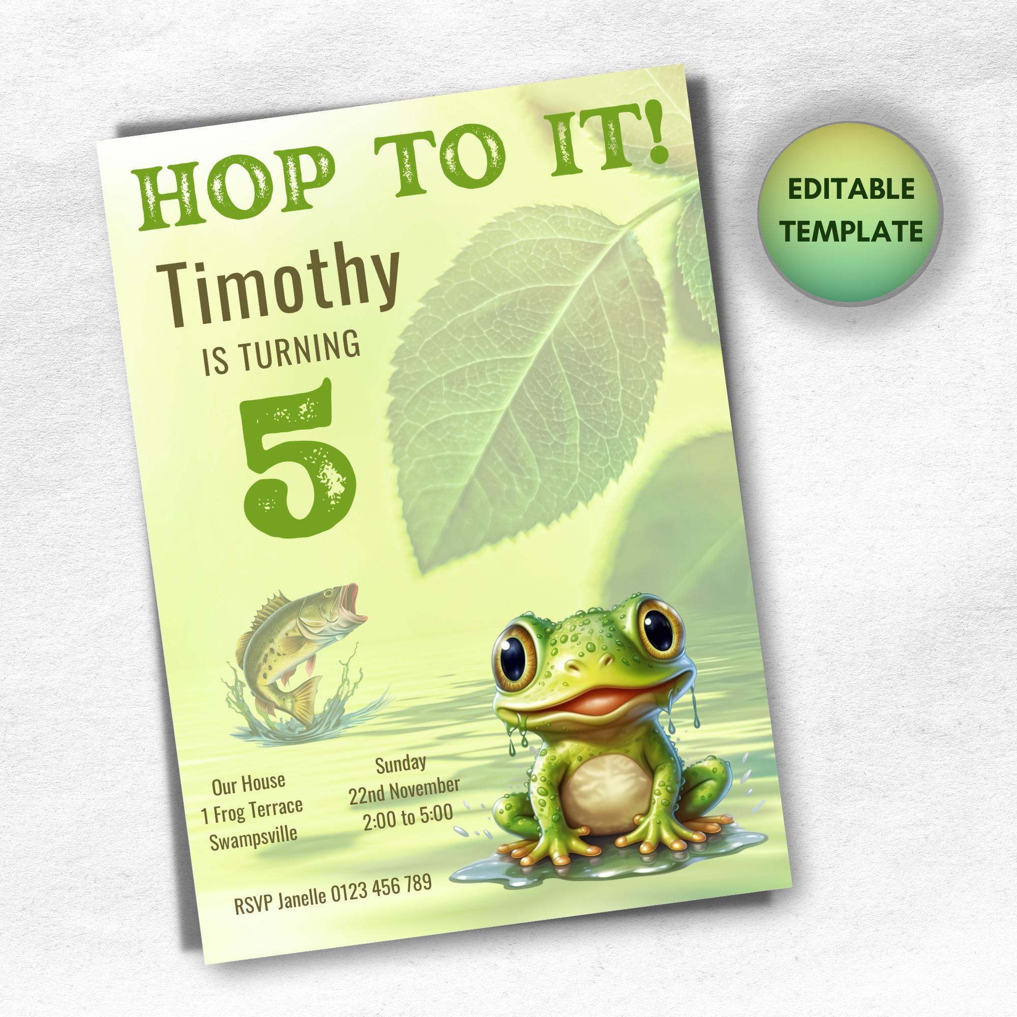Editable Frog Birthday Invitation, Frog Birthday Invitation Template ...