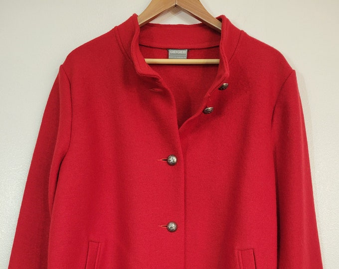 Vintage 1990s Geiger Red Boiled Wool Button Unlined Swing Coat Women's ...