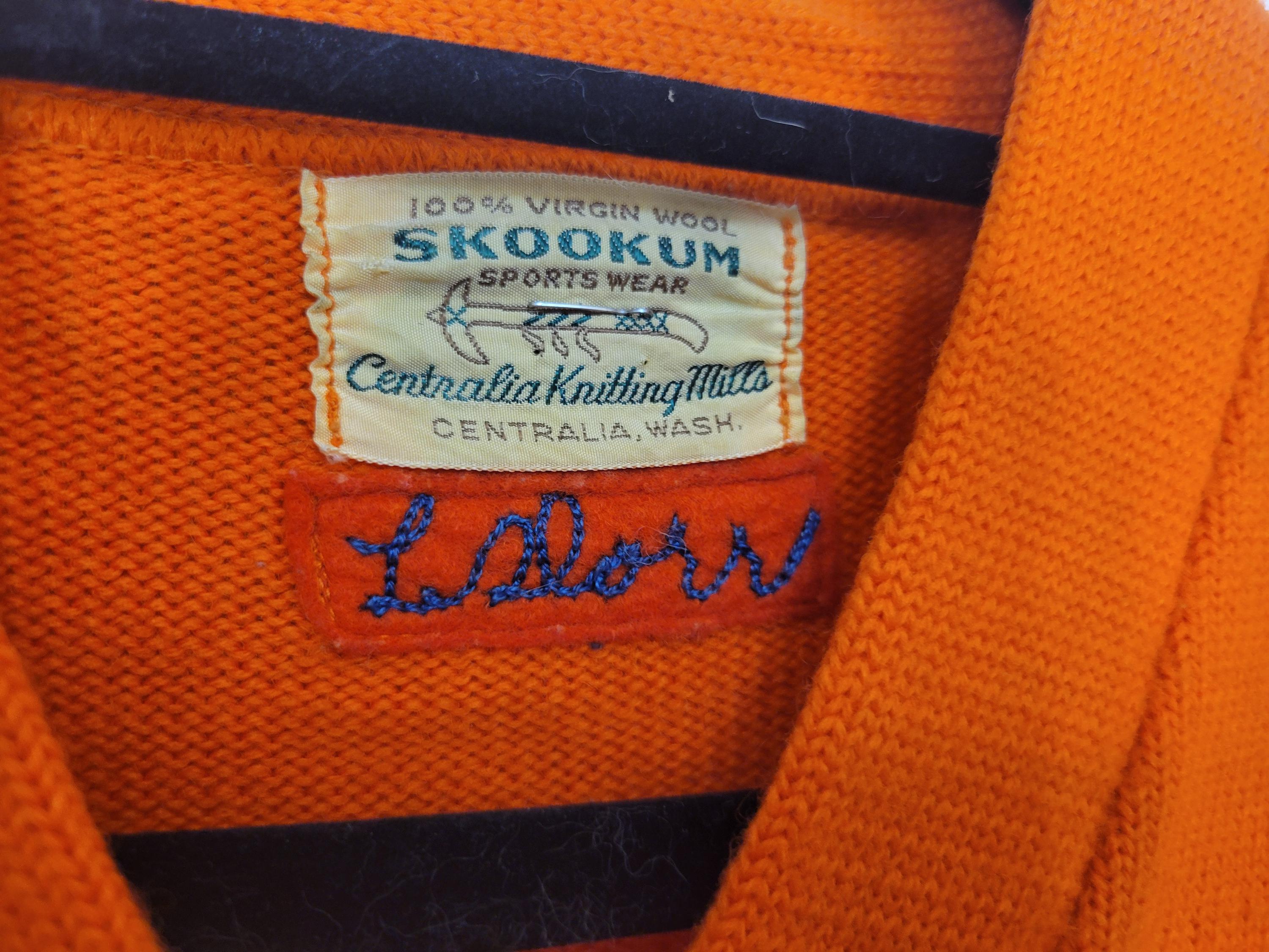 Vintage 1950s Skookum Sportswear Orange Wool Cardigan Letter Sweater Women's Bust 40" Centralia ...