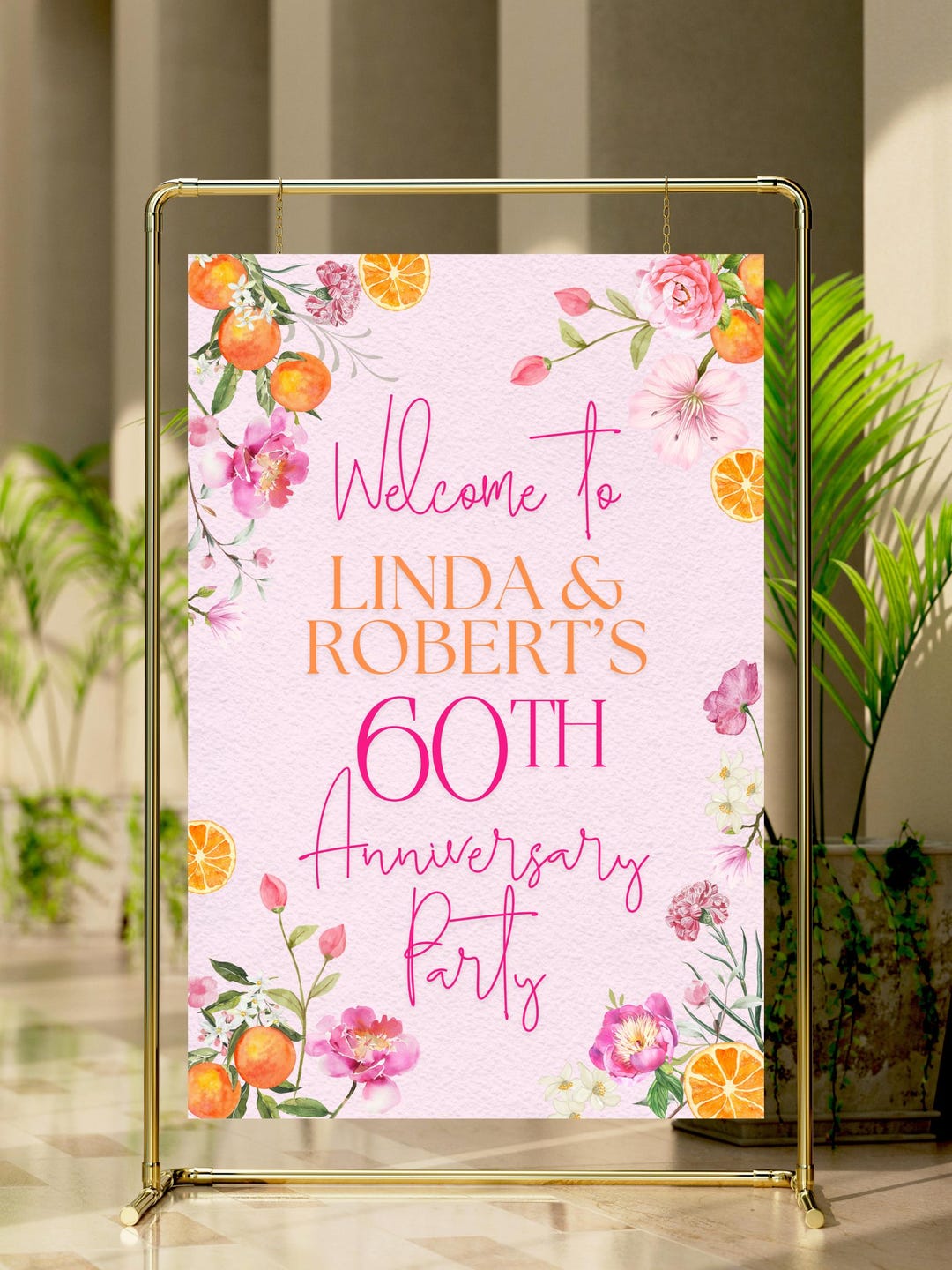 FRUIT & FLOWER WELCOME Sign, Orange and Pink Birthday Welcome Sign ...
