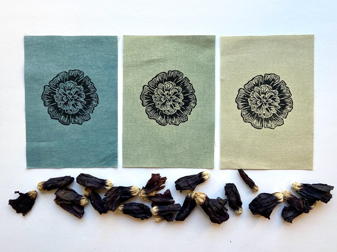 Hollyhock Flower Block Print Patch: Naturally Dyed Linen Cotton Fabric - Etsy