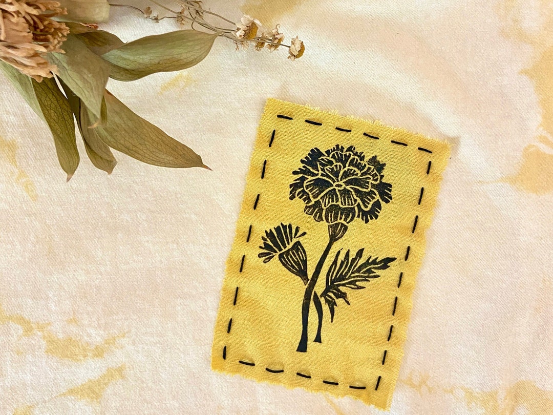 MARIGOLD | Naturally Dyed Marigold Block Print Patch for Sewing ...