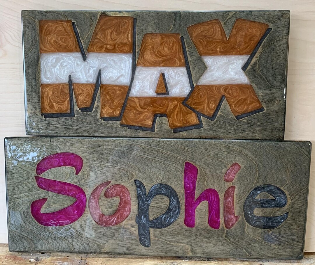 Customized Names Boards With Color Epoxy on Stained Wood With Clear ...