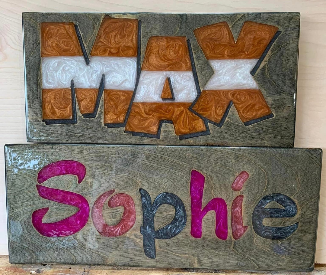 Customized Names With Epoxy on Stained Wood With Clear Epoxy Flood Coat ...