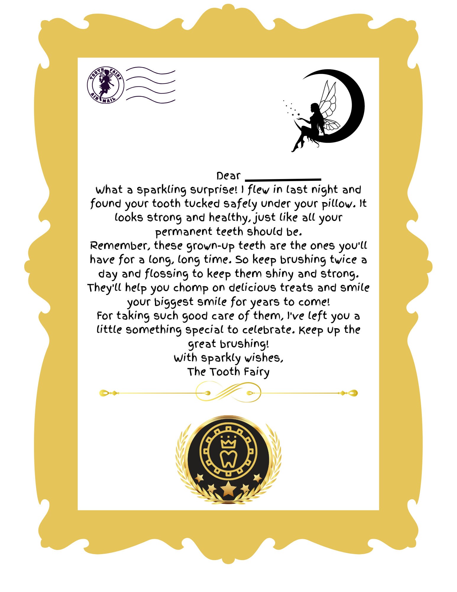 Magical Letter From Tooth Fairy*bonus* Receipt From Tooth Fairy - Etsy
