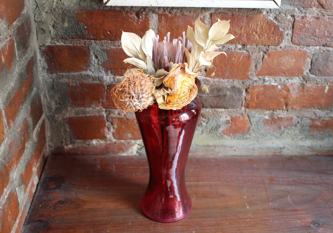 Tall Red Glass Vase - Etsy