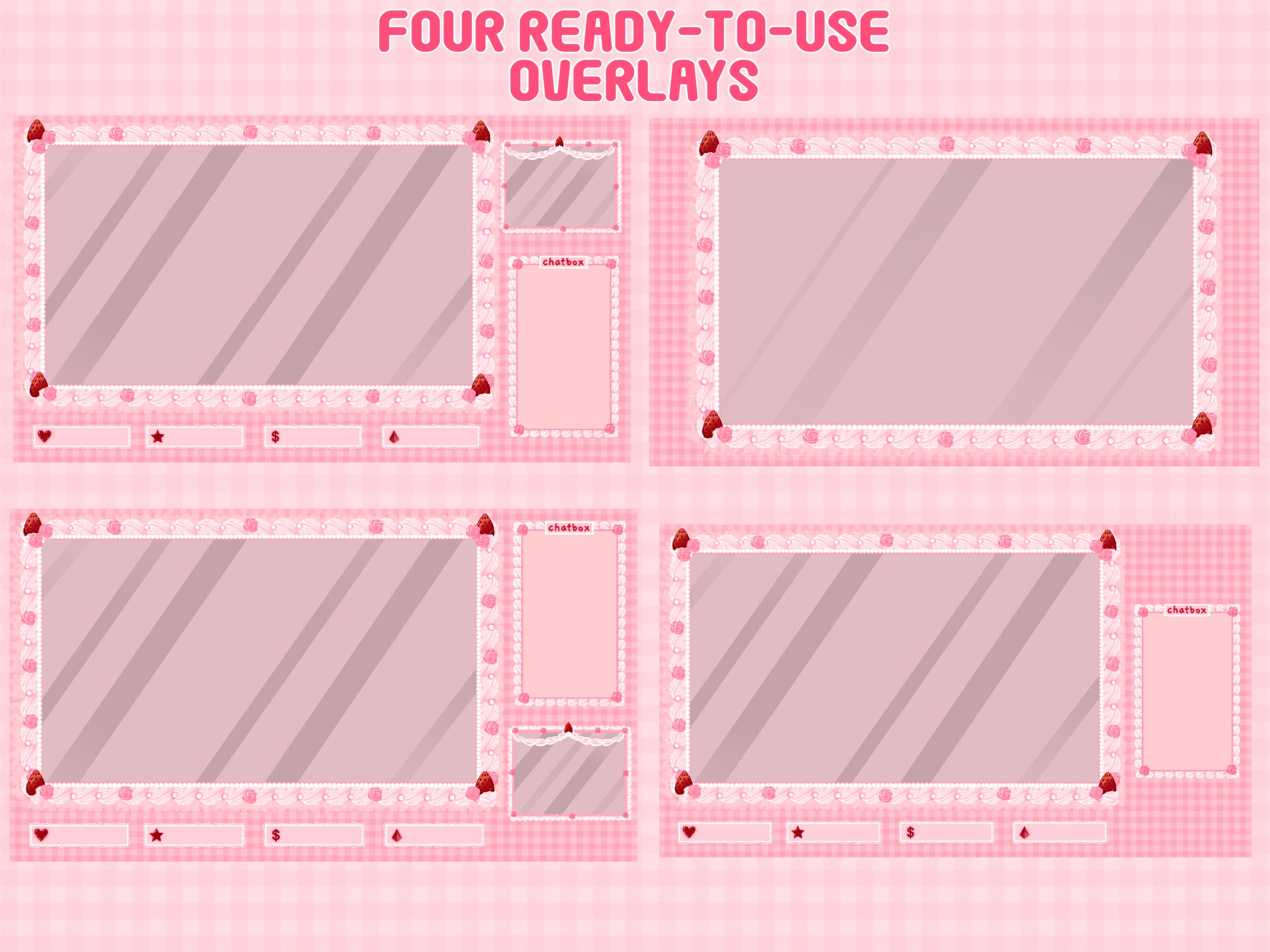 Twitch Strawberry Cake Stream Overlay / Cute Kawaii Screens / Stream ...